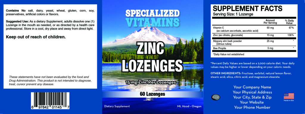 Zinc Complex Lozenges 15 mg - 60 Lozenges - SPECIALIZED VITAMINS